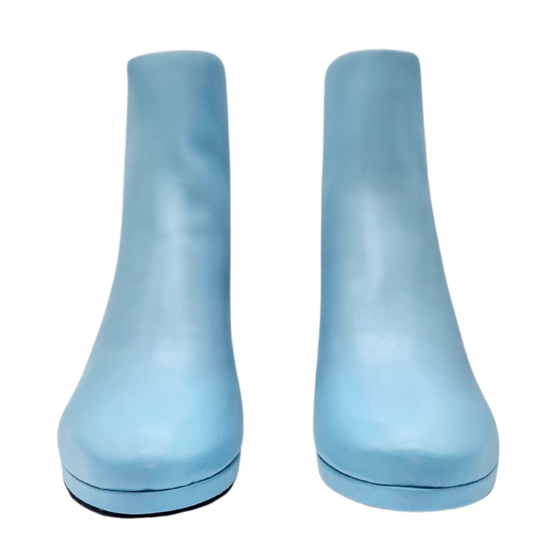 dr. Liza bootie - SKY BLUE leather heeled ankle booties with orthotic ...